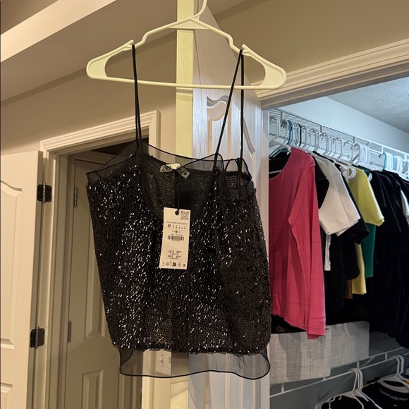 Zara | Tops | Zara Black Sequin Camisole Top | Poshmark